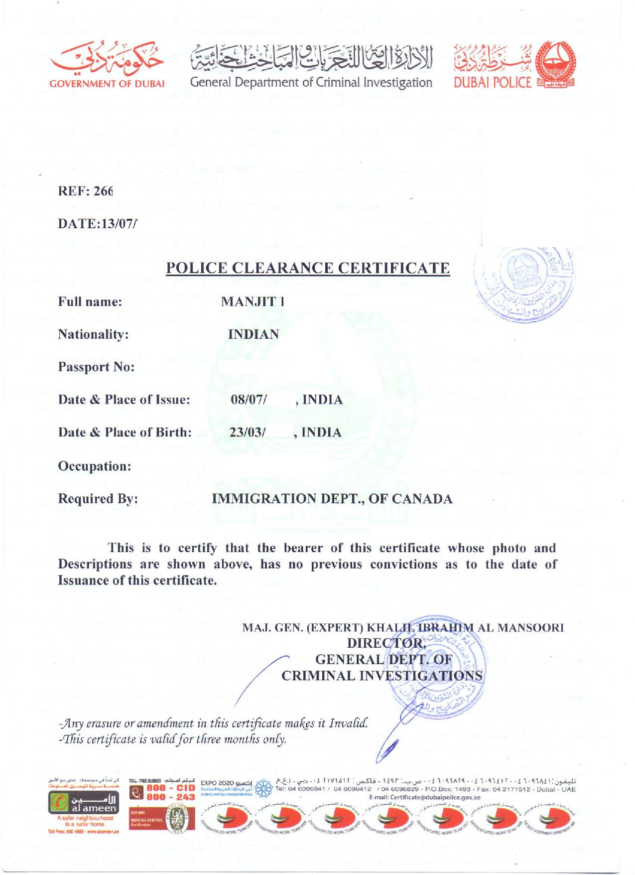 Police Clearance Certificate UAE Dubai Delhi Mumbai Ahmedabad 